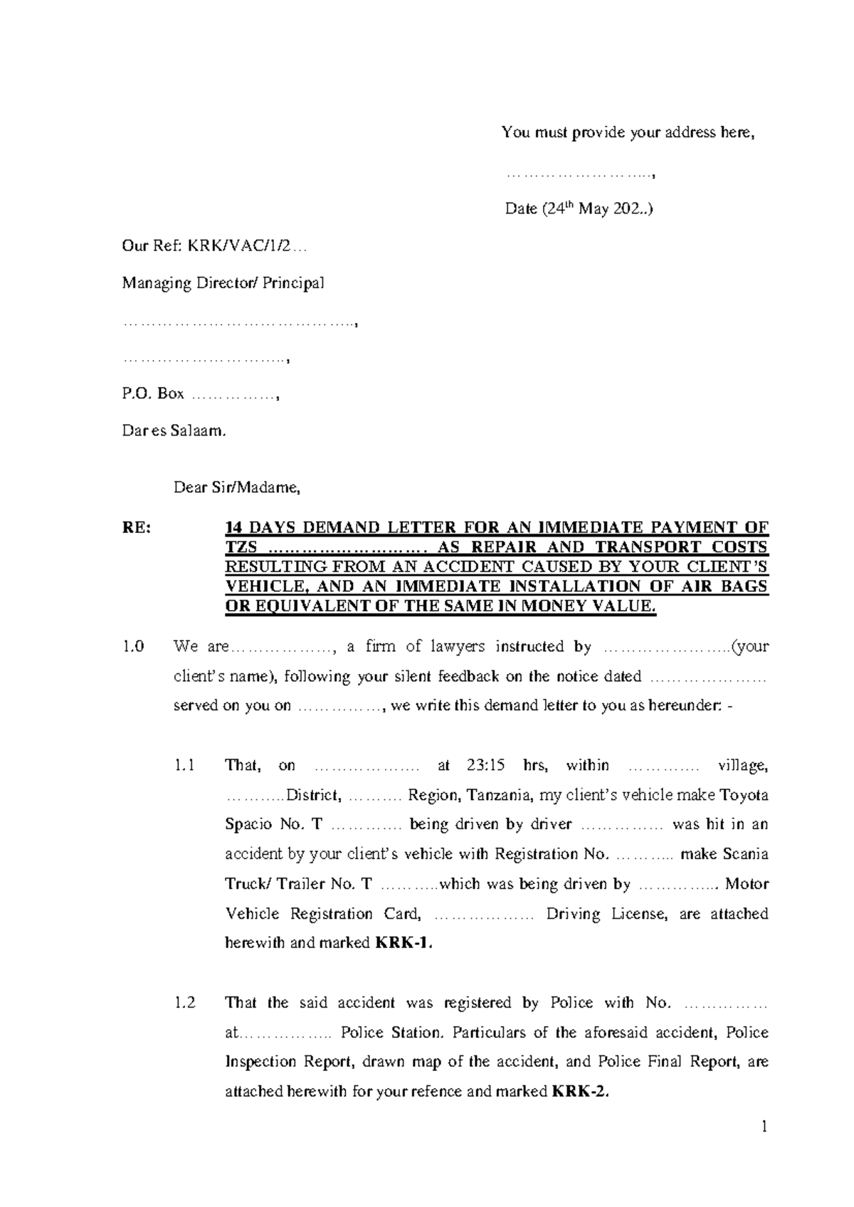 Demand Letter Sample - Someni sana - 1 You must provide your address ...