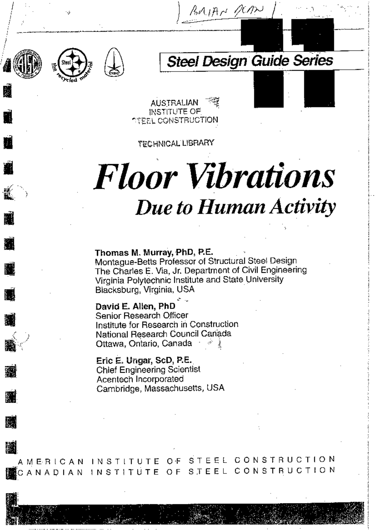 Vibrations Due to Human Activity - AISC 11 - Structural Analysis - Studocu