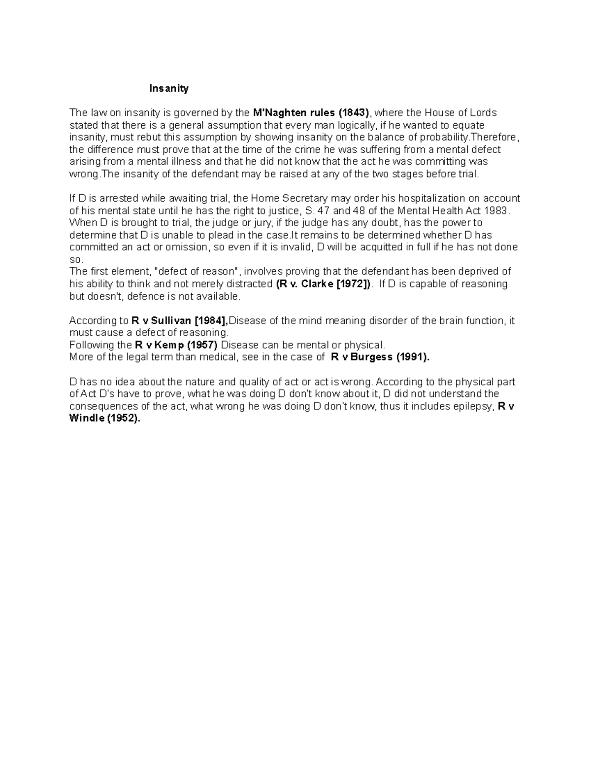 Insanity final[ 340] - Grade: A - Insanity The law on insanity is ...