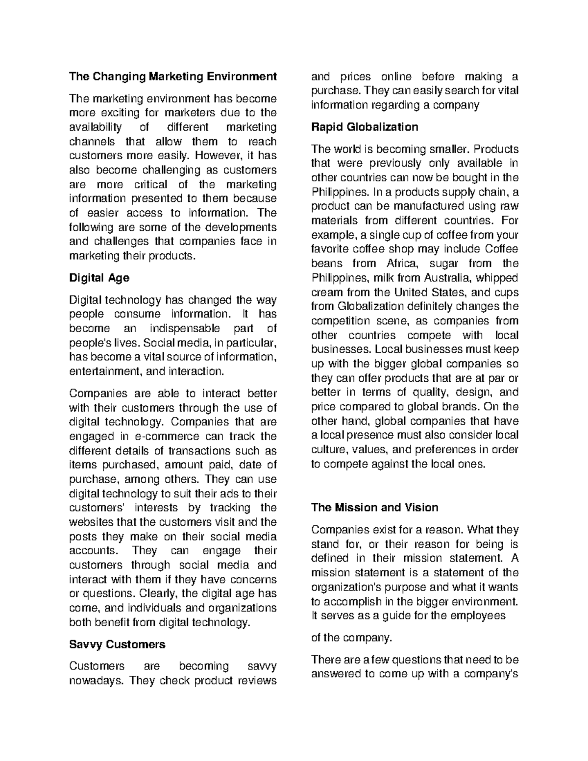 Marketing 6 - The Changing Marketing Environment The marketing ...