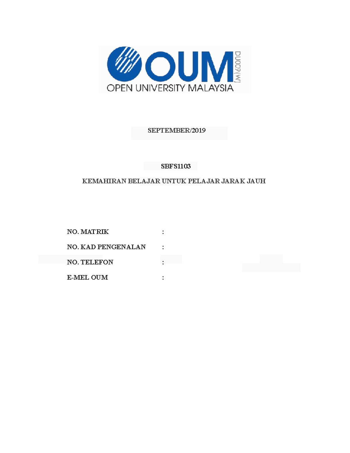 Assignment SBFS1103 - SEPTEMBER/ SBFS KEMAHIRAN BELAJAR UNTUK PELAJAR ...