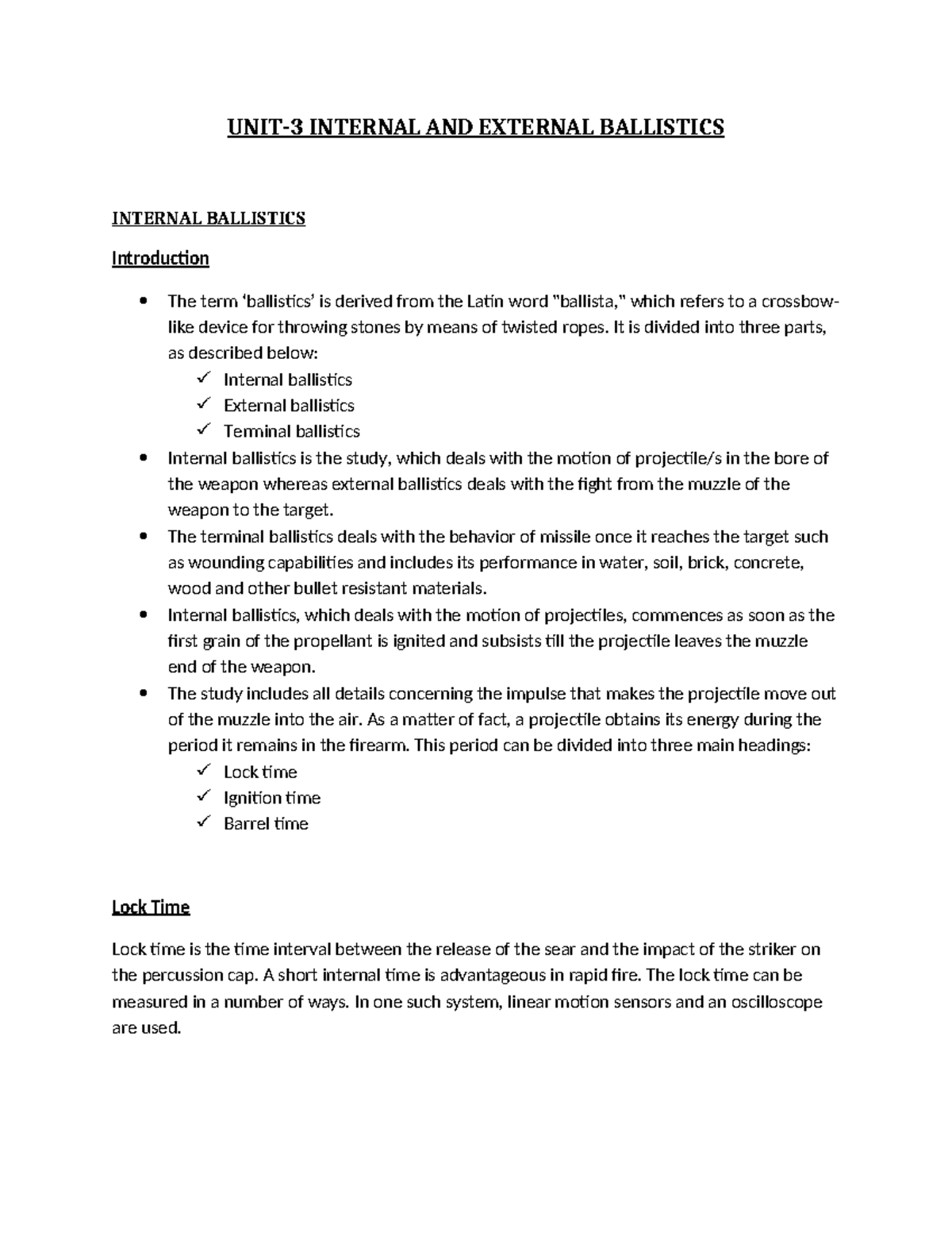 INTERNAL AND EXTERNAL BALLISTICS - UNIT-3 INTERNAL AND EXTERNAL ...