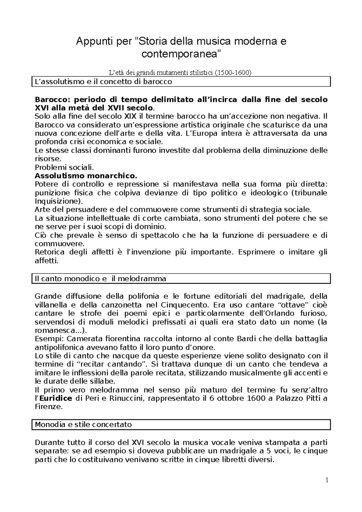 Appunti di Storia della Musica moderna e contemporanea - Appunti per ...