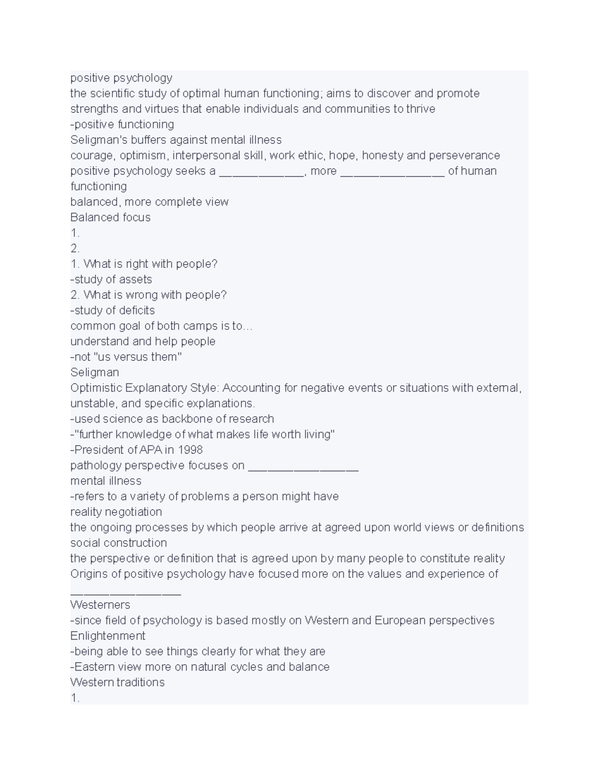 Psyc 3000 notes pt 1 - positive psychology the scientific study of ...