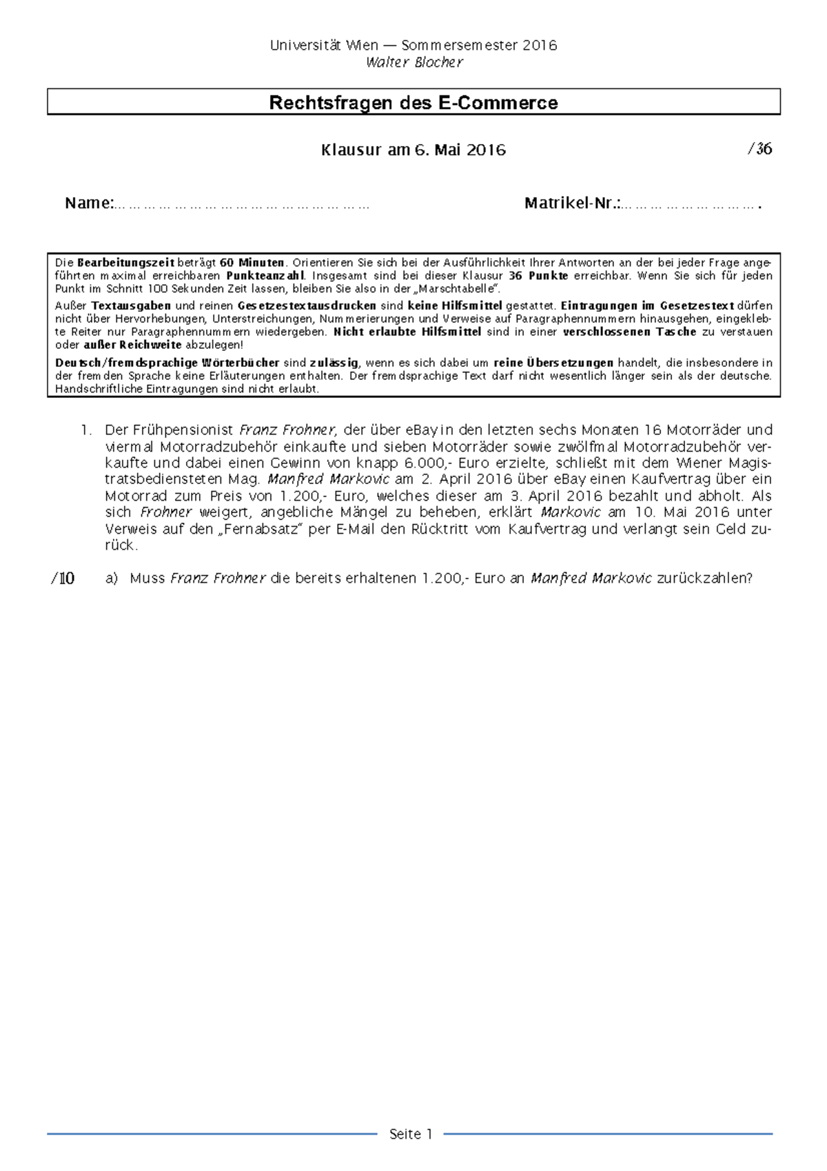 Klausur 1 (Beispiel) - E-Commerce Aufgaben - Universität Wien — Sommersemester 2016 Walter ...