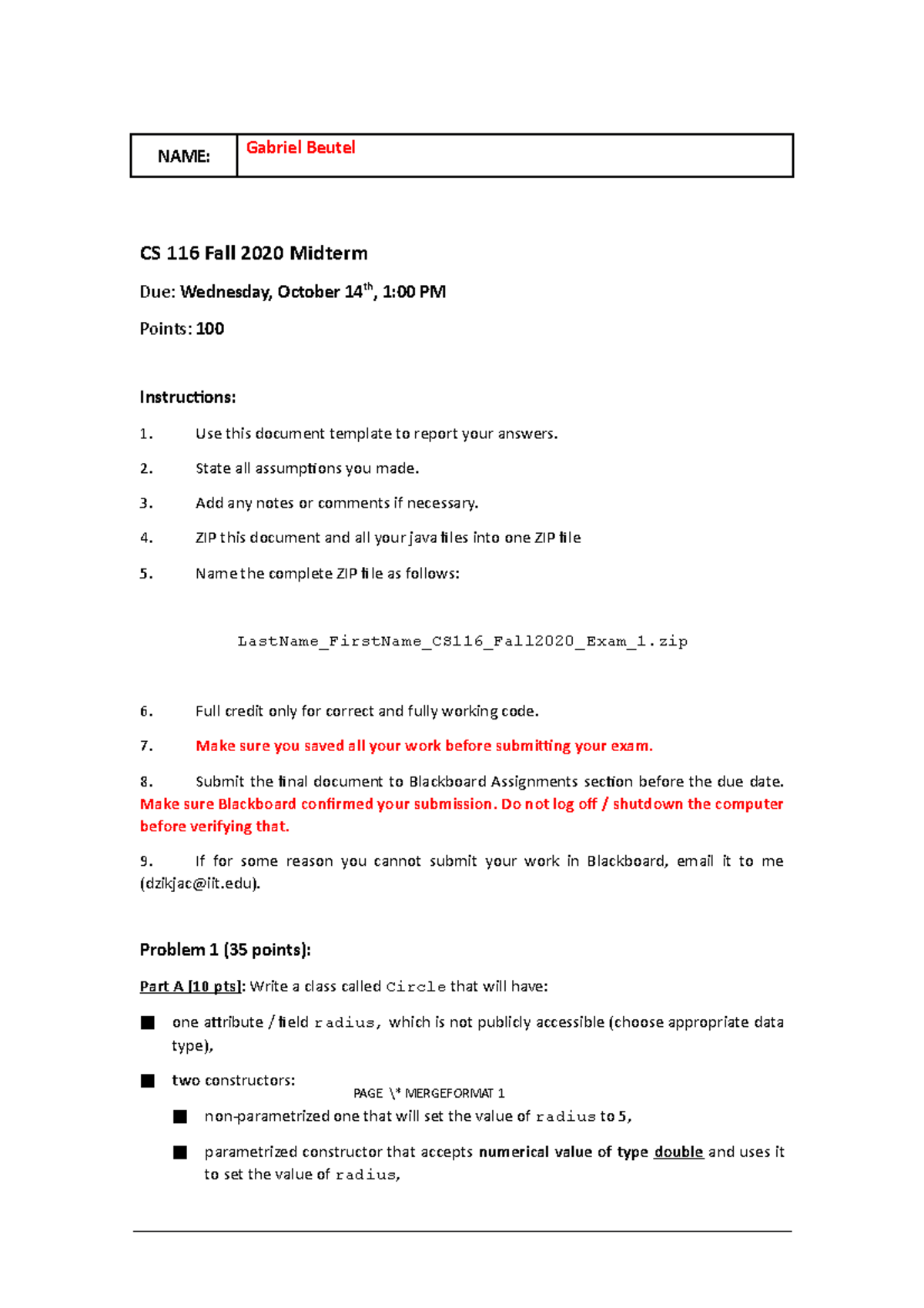 Cs116 S01 Fall2020 Midterm Gabriel Beutel Name Gabriel Beutel Cs 116 Fall 2020 Midterm Due