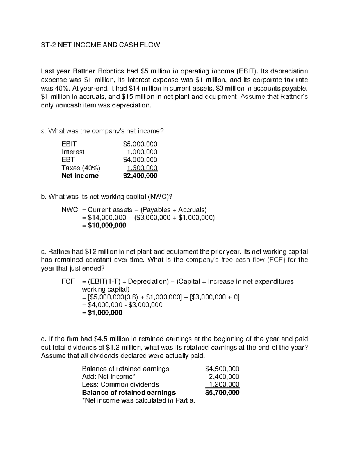 ST-2 NET Income AND CASH FLOW - ST-2 NET INCOME AND CASH FLOW Last year ...