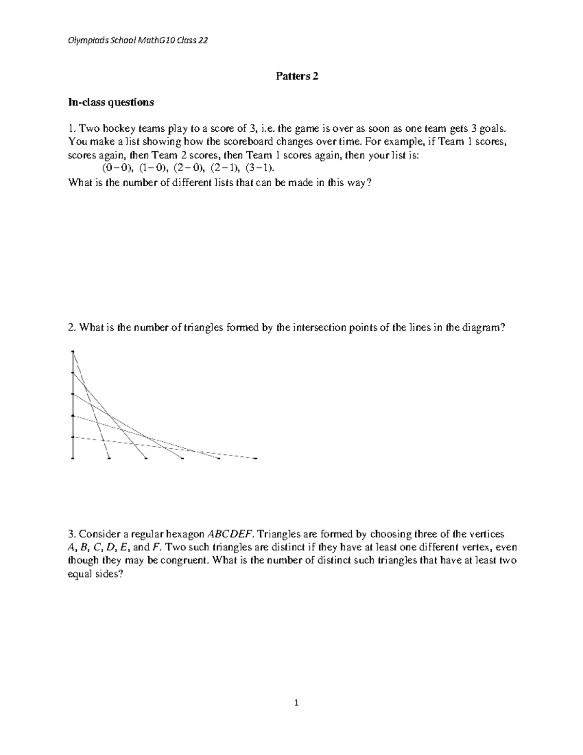 Class 22 Math G 10 In-class questions Feb 18-24 - Olympiads School ...
