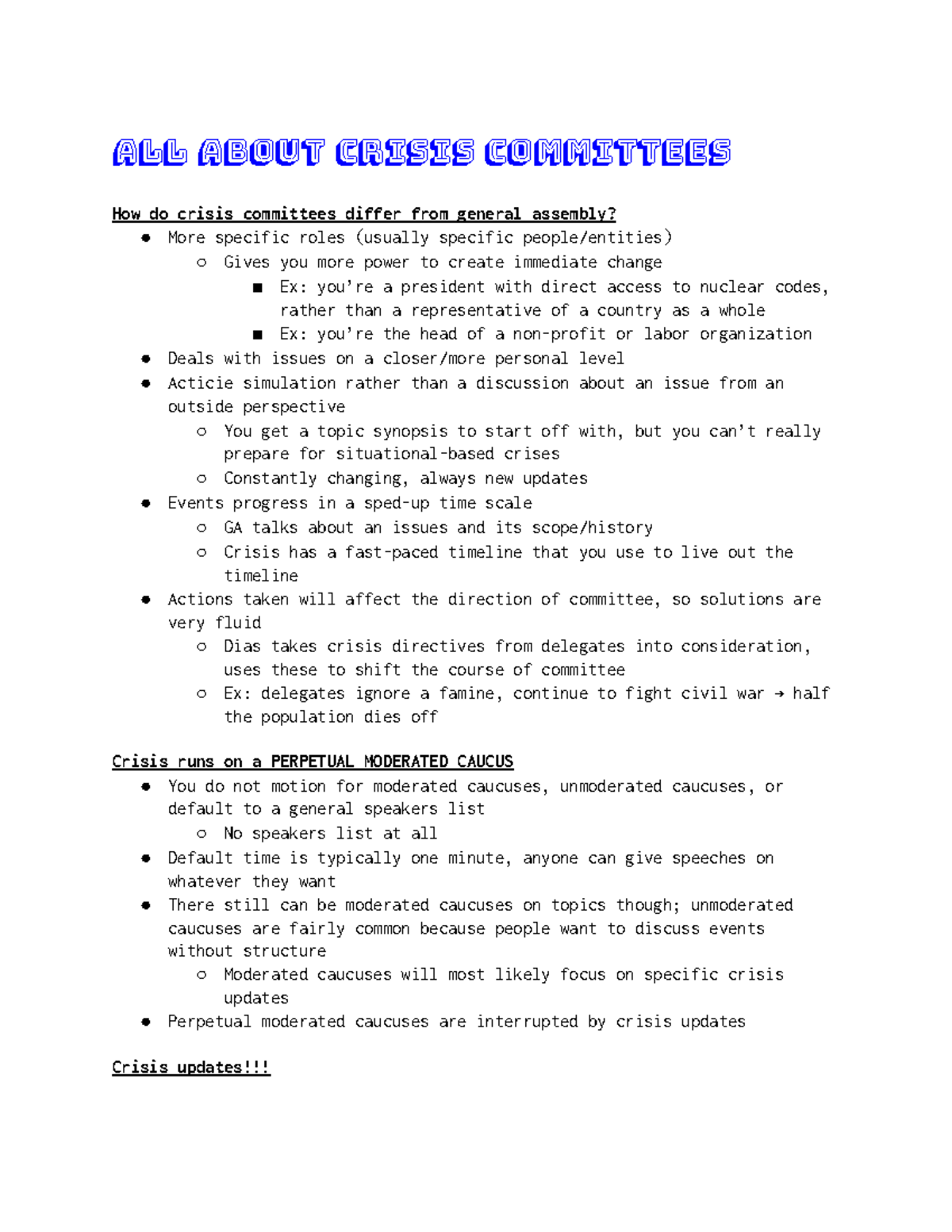 UN Crisis Committee Notes - ALL ABOUT CRISIS COMMITTEES How do crisis ...