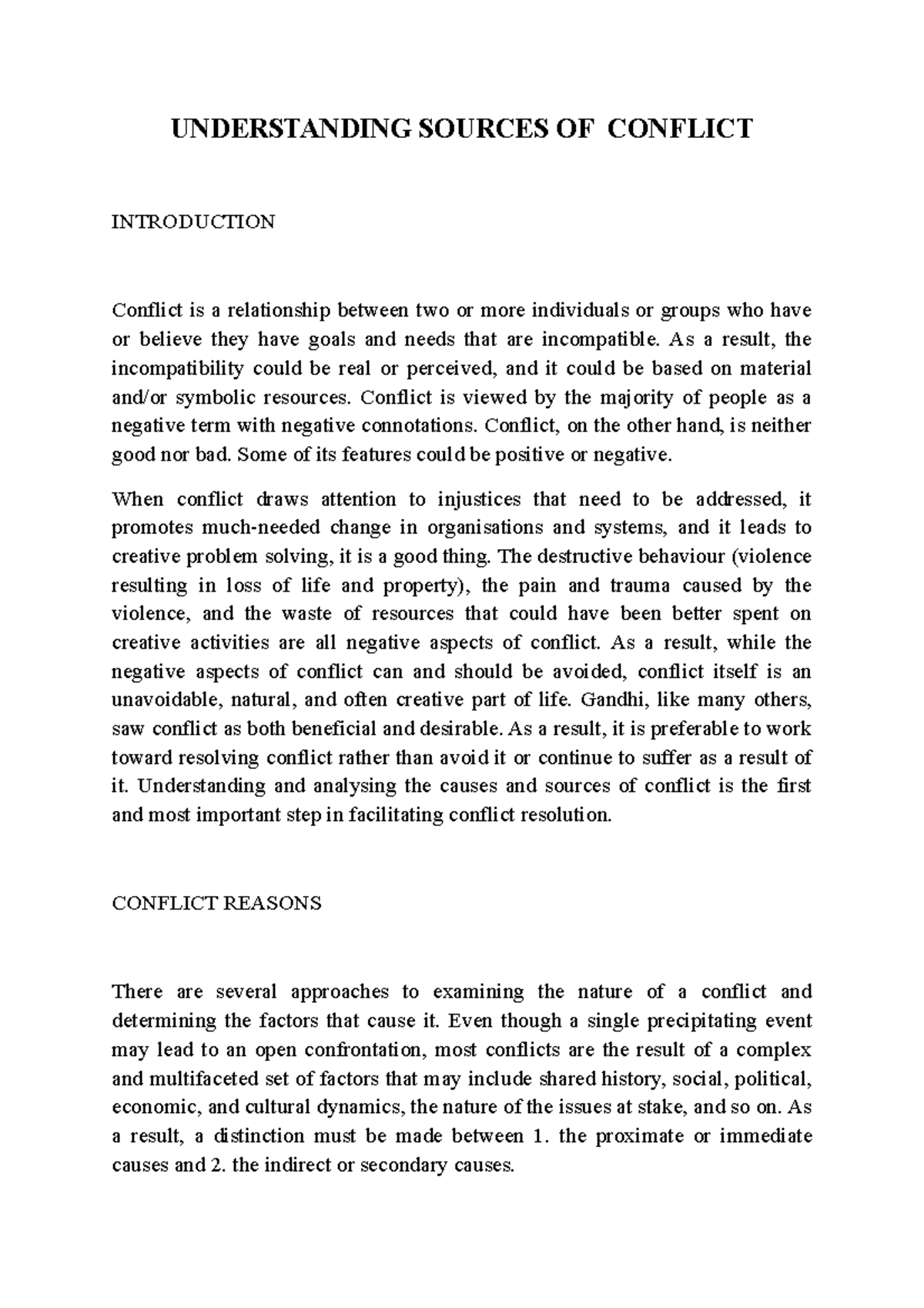 Understanding Sources OF Conflict - UNDERSTANDING SOURCES OF CONFLICT ...