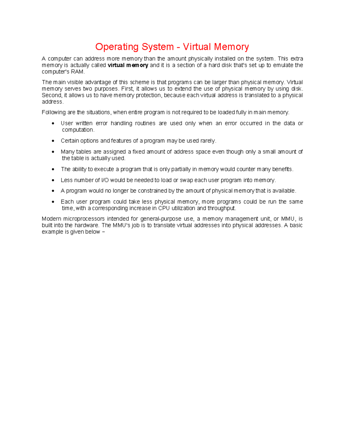 Os10-virtual memory - Operating system - UoK - Studocu