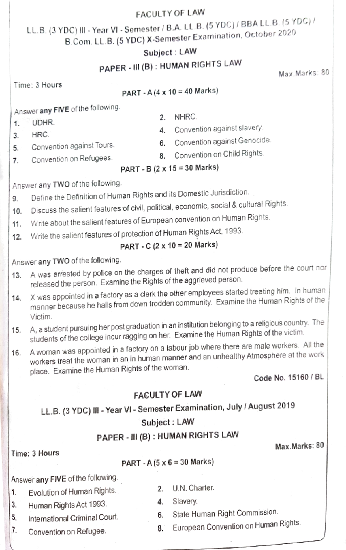 Human Rights papers - Just practice notes - Time: 3 Hours 1. Answer any ...