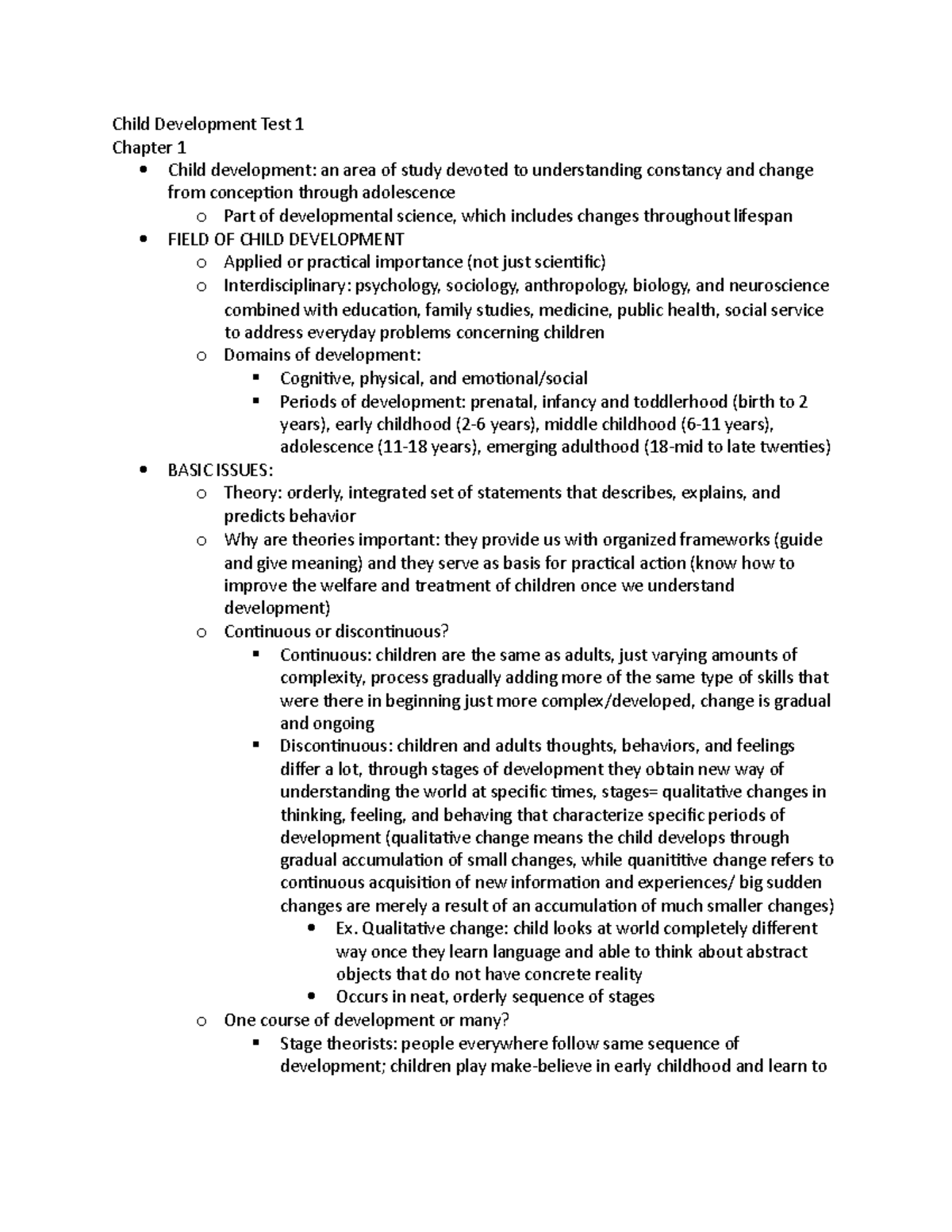 Child Development Test 1 - Qualitative change: child looks at world ...