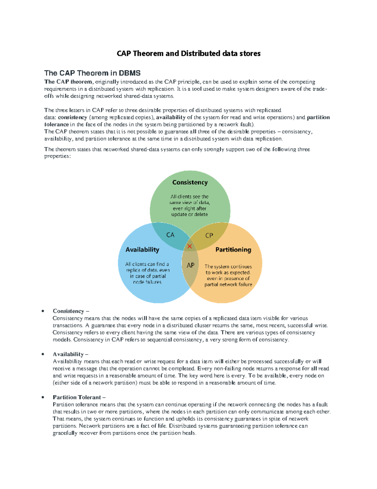 CAP Theorem and Distributed data stores - It is a tool used to make system designers aware of ...