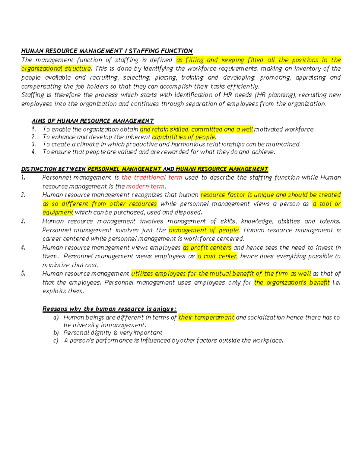 Staffing function. - Copy - HUMAN RESOURCE MANAGEMENT / STAFFING ...