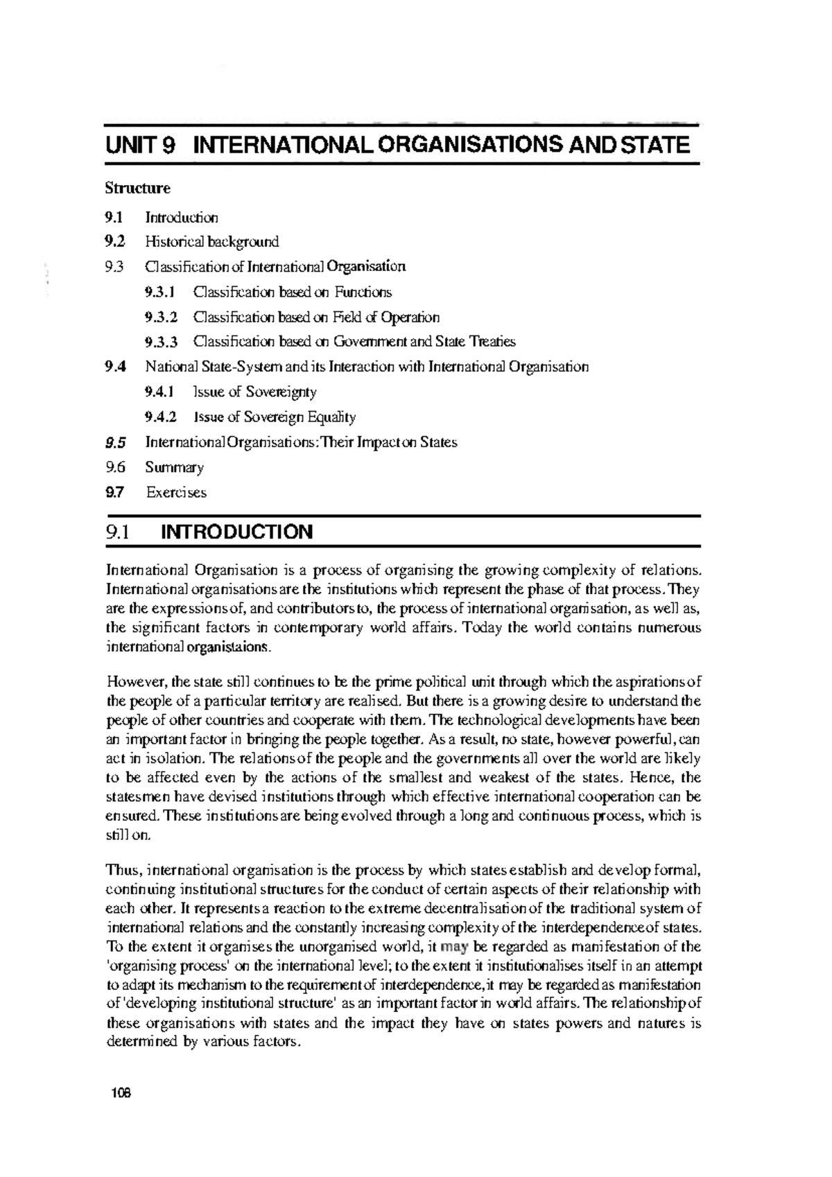 Unit-9 - UNIT 9 INTERNATIONAL AND STATE Structure 9 Introduction 9 Historical background 9 - Studocu
