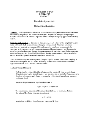 Matlab Assignment 1 (Questions only) - Introduction to DSP ECEN 4763 Fall 2017 Matlab Assignment ...