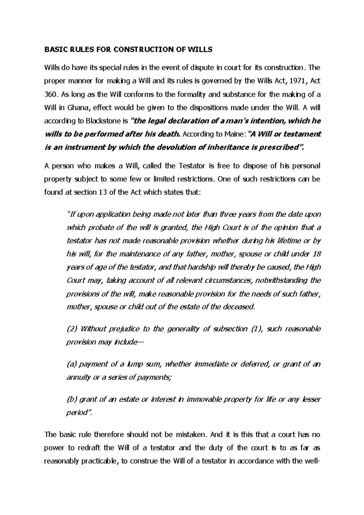 Lecture Notes III - BASIC RULES FOR CONSTRUCTION OF WILLS Wills do have ...