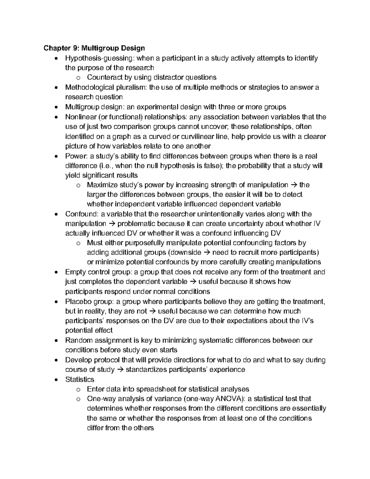 Chapter 9 PSYC 3100 - Chapter 9: Multigroup Design - Hypothesis ...