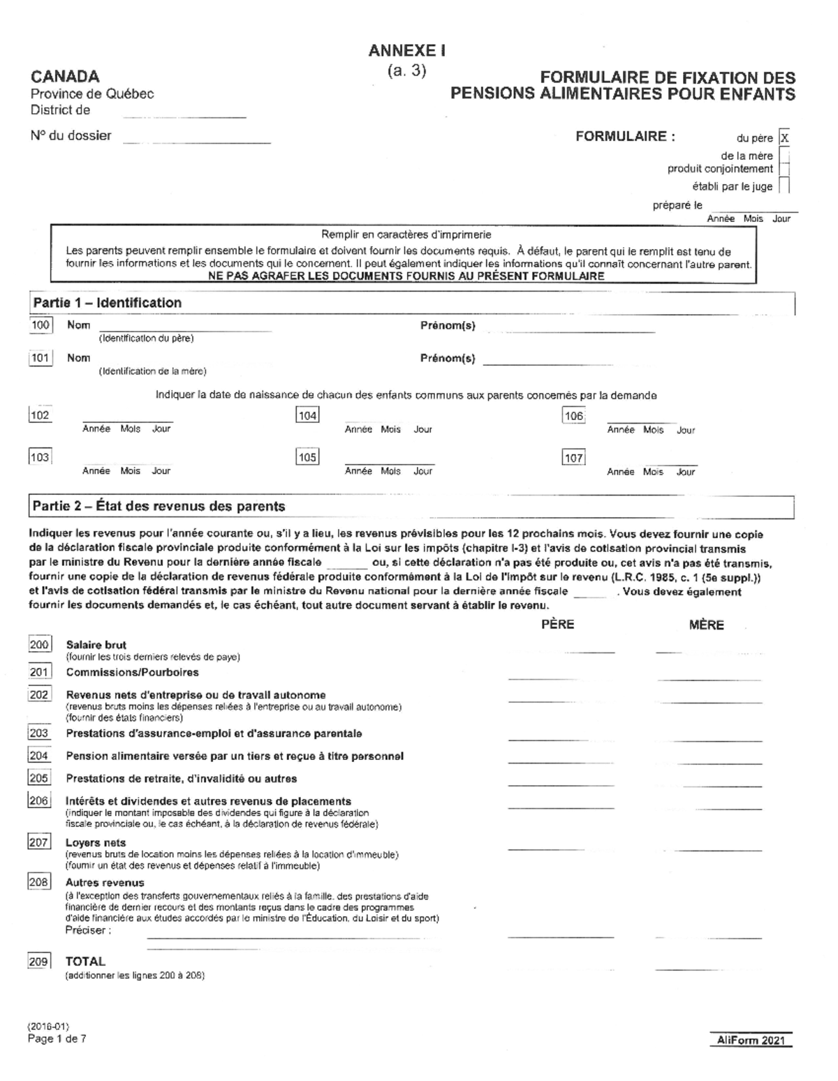 Annexe 1 vierge - modèle de calcul pension alimentaire - CANADA ...