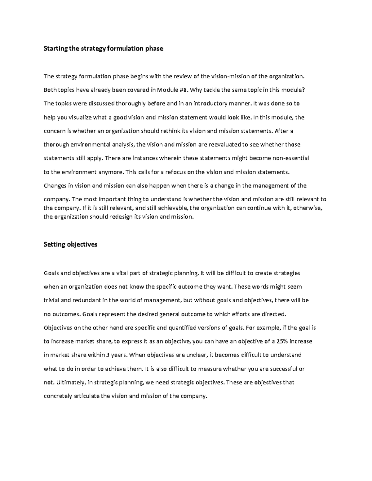 Strategic Management (10) - Starting the strategy formulation phase The ...