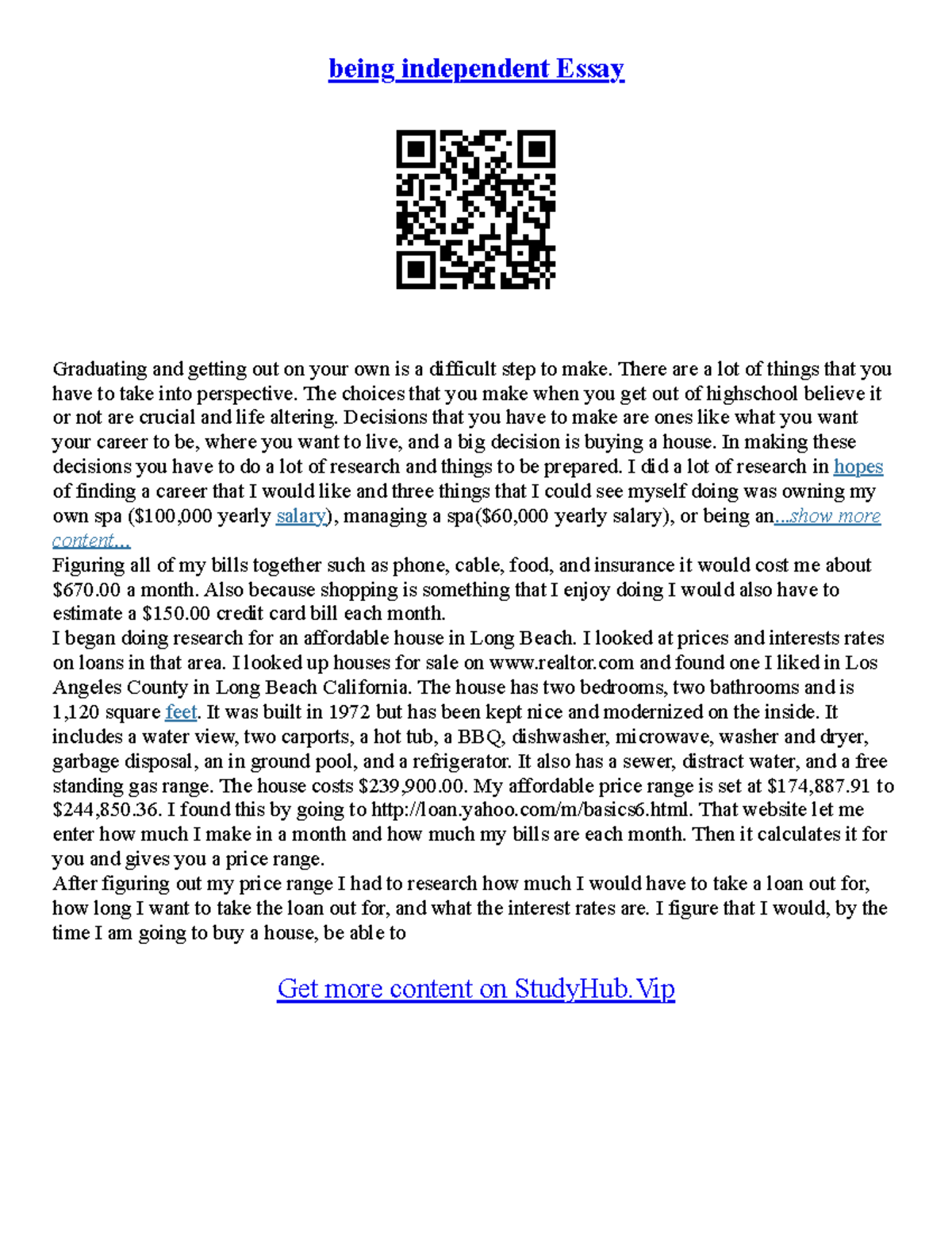 Independence Essay - being independent Essay Graduating and getting out ...