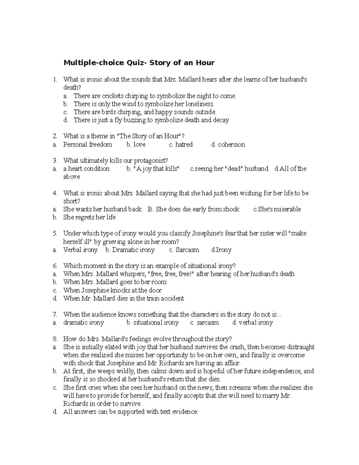 Multiple copy - Practice material - Multiple-choice Quiz- Story of an ...