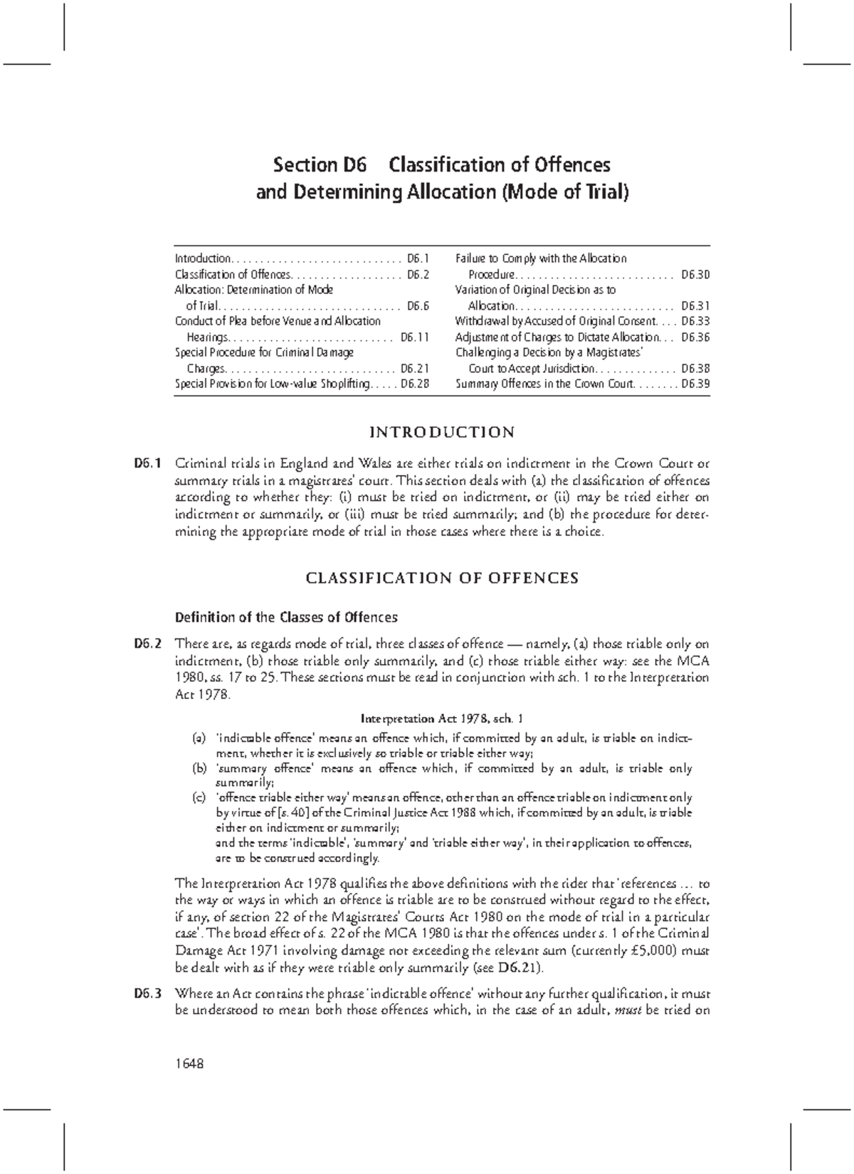 Definition of the Classes of Offences - Section D6 Classification of ...