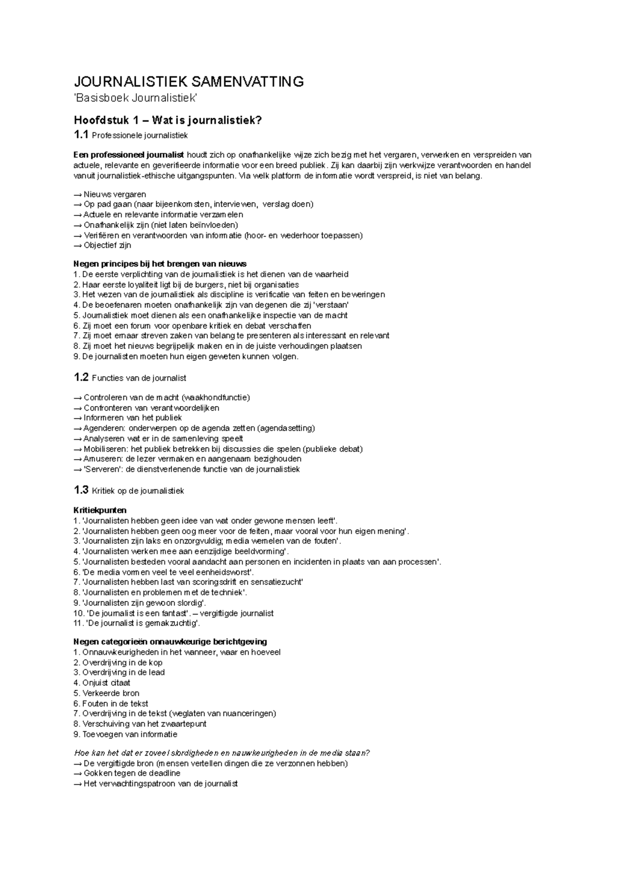 Samenvatting basisboek Journalistiek - JOURNALISTIEK SAMENVATTING ...