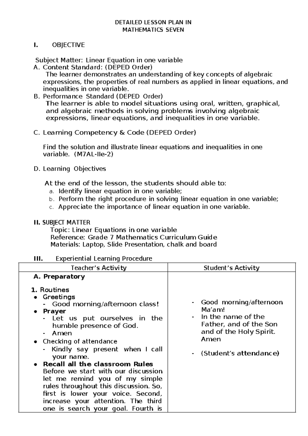 DLP IN Mathematics Seven ( Division OF POLY) - DETAILED LESSON PLAN IN MATHEMATICS SEVEN I ...