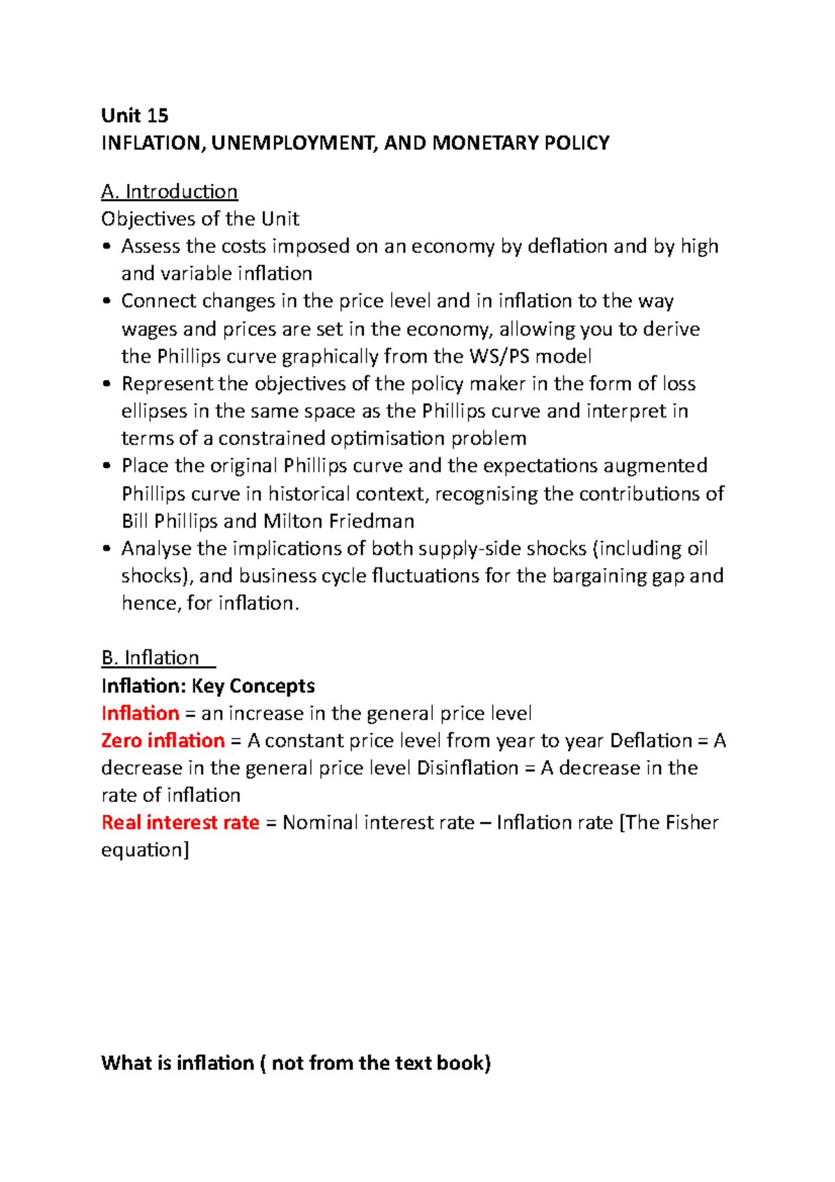 Unit 15 - Macroeconomic notes - Unit 15 INFLATION, UNEMPLOYMENT, AND ...