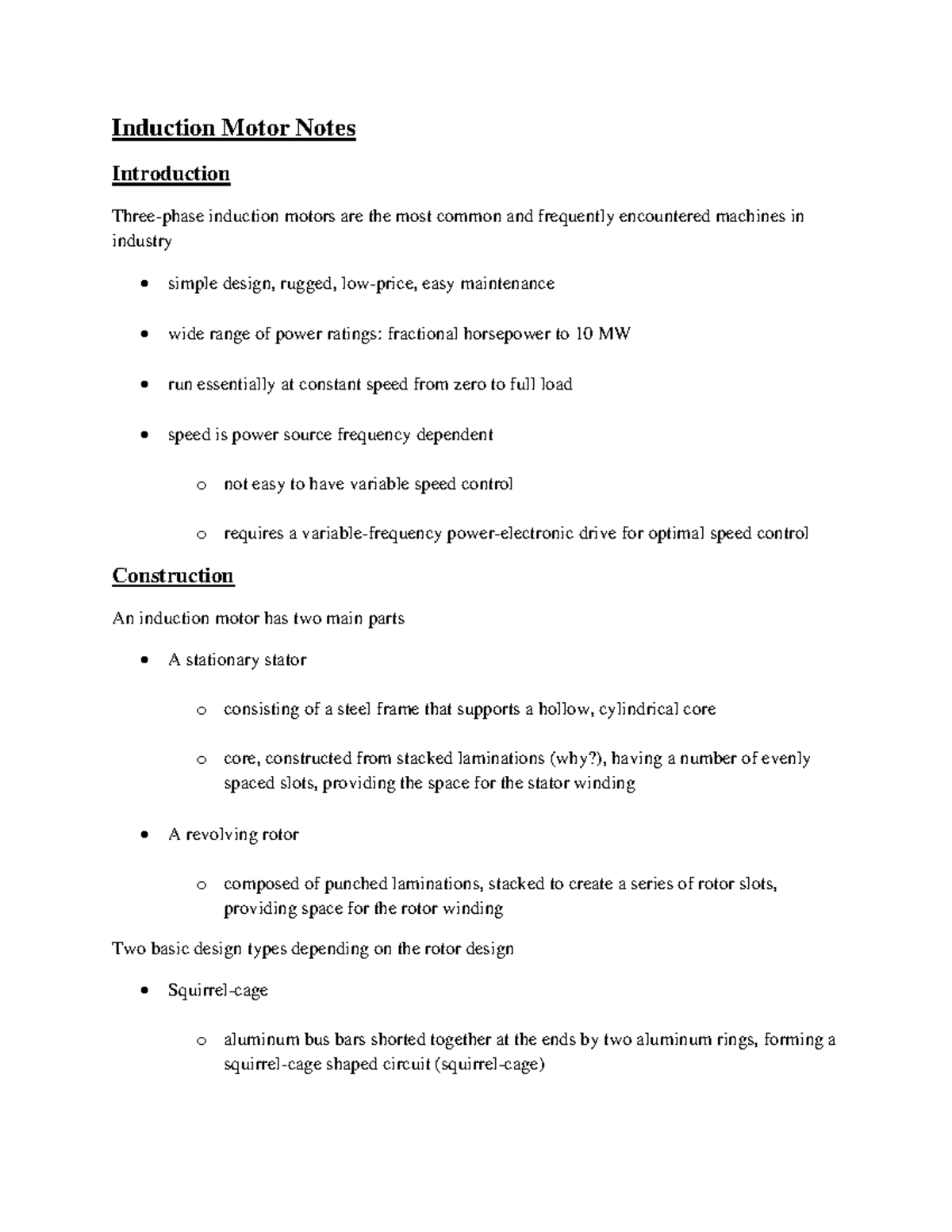 Induction Motor Notes - Induction Motor Notes Introduction Three-phase ...