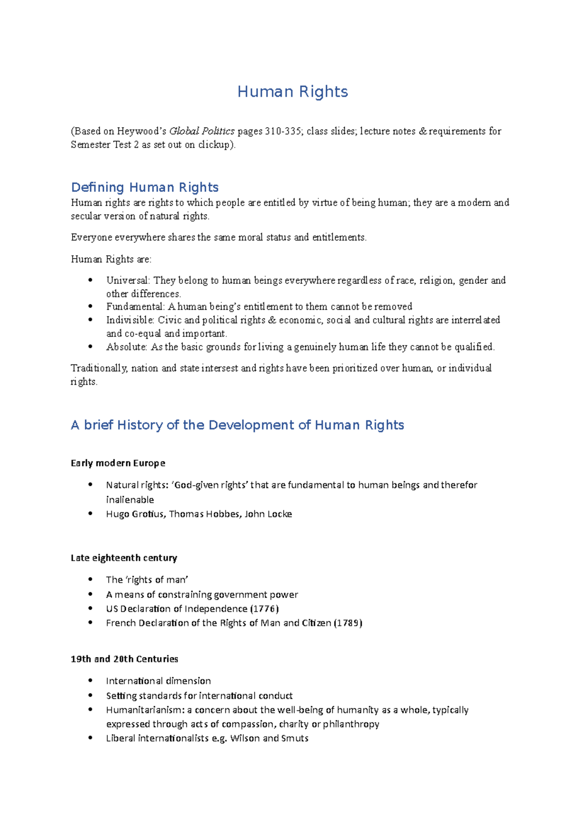 Human Rights - Human Rights (Based on Heywood’s Global Politics pages ...