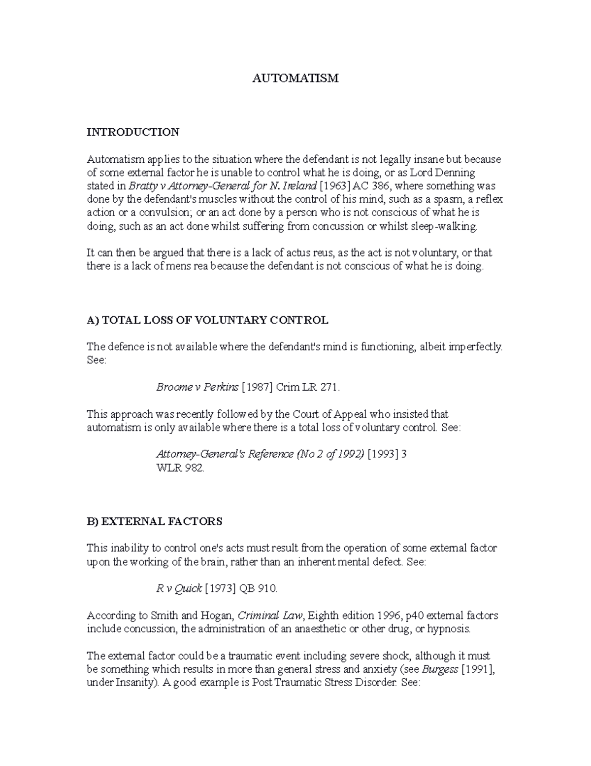 Automatism - AUTOMATISM INTRODUCTION Automatism applies to the ...