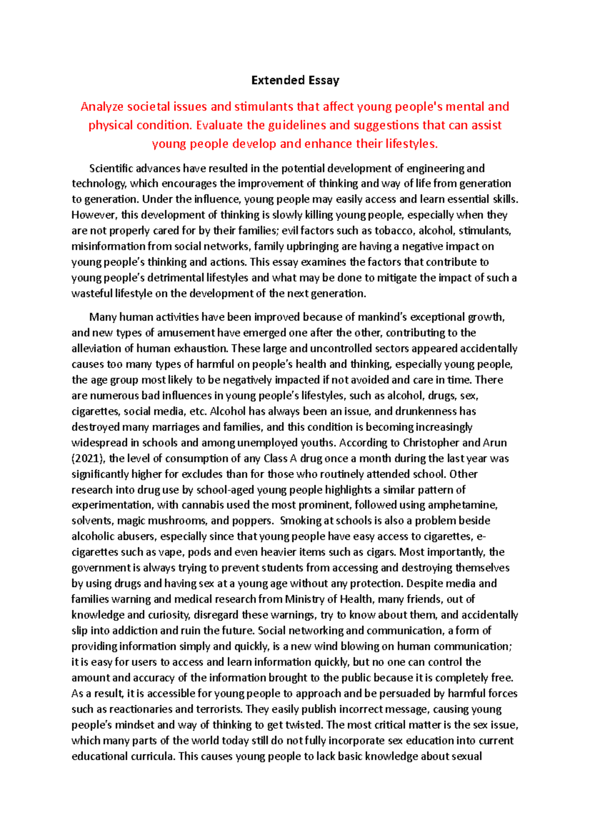 Extended-Essay-1 - Practice eng - Extended Essay Analyze societal ...
