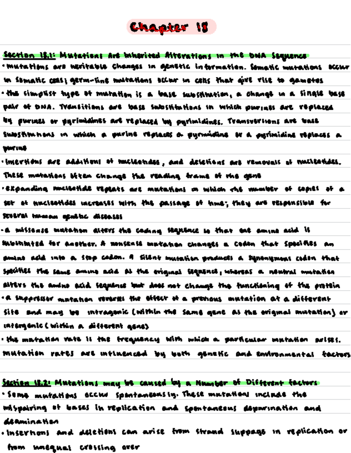 Chapter 18.1-18.3 Textbook Notes - Chapter 18 section 18. Mutations Are ...