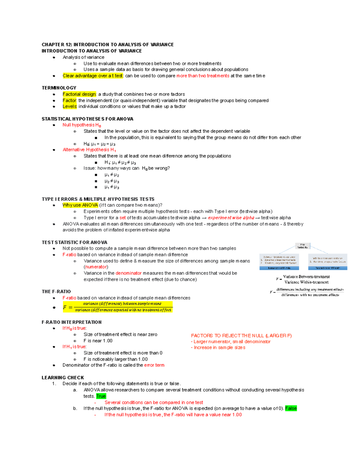 PSY 3234 Chp 12 Notes - CHAPTER 12: INTRODUCTION TO ANALYSIS OF ...