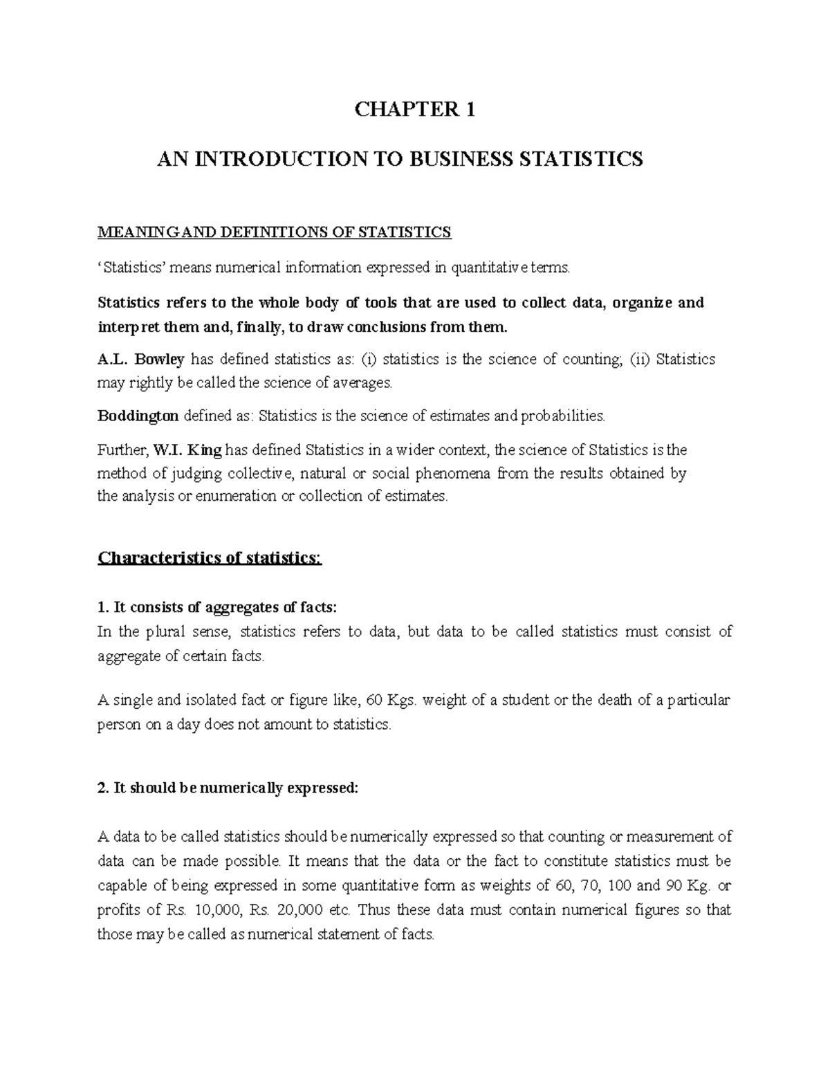 Chapter 1 - CHAPTER 1 AN INTRODUCTION TO BUSINESS STATISTICS MEANING ...