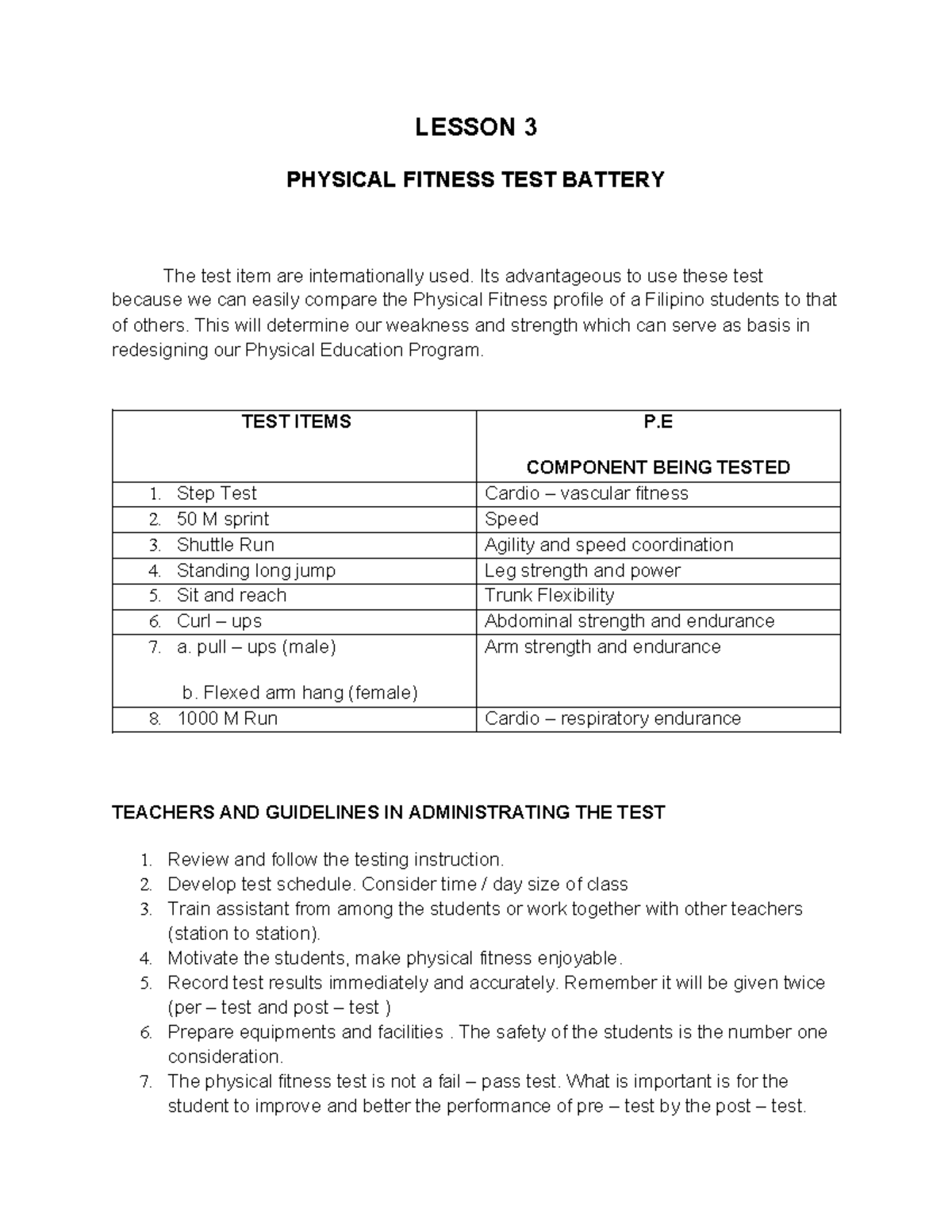 Semi-finals Reading Material - LESSON 3 PHYSICAL FITNESS TEST BATTERY ...