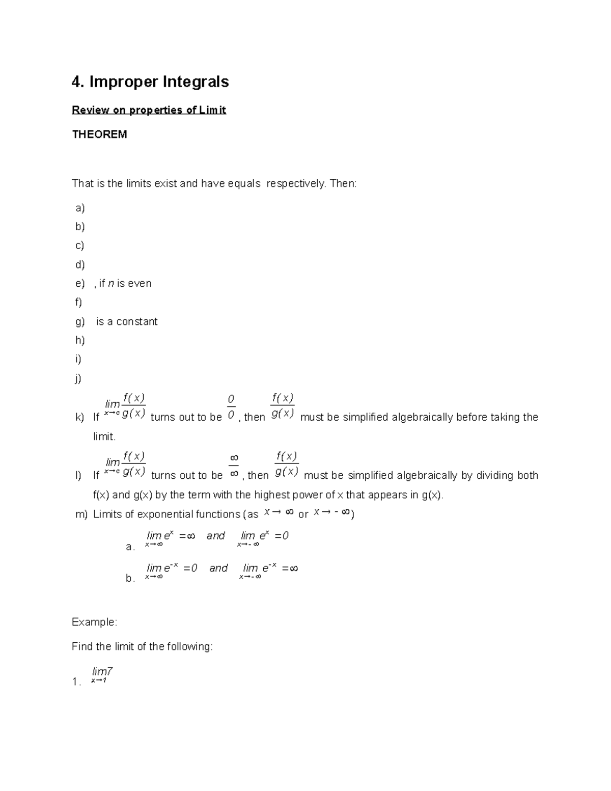 1.5 Indeterminate FORM AND L' Hopital'S RULE - 4. Improper Integrals ...