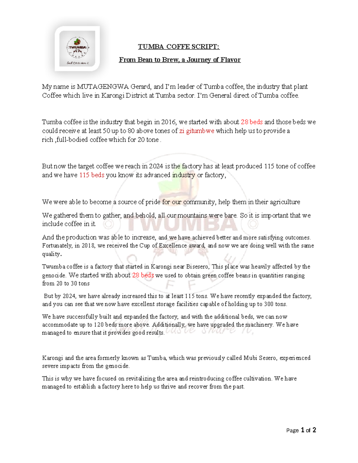 Tumba Coffe Script 11 SEP 024 - TUMBA COFFE SCRIPT: From Bean to Brew ...