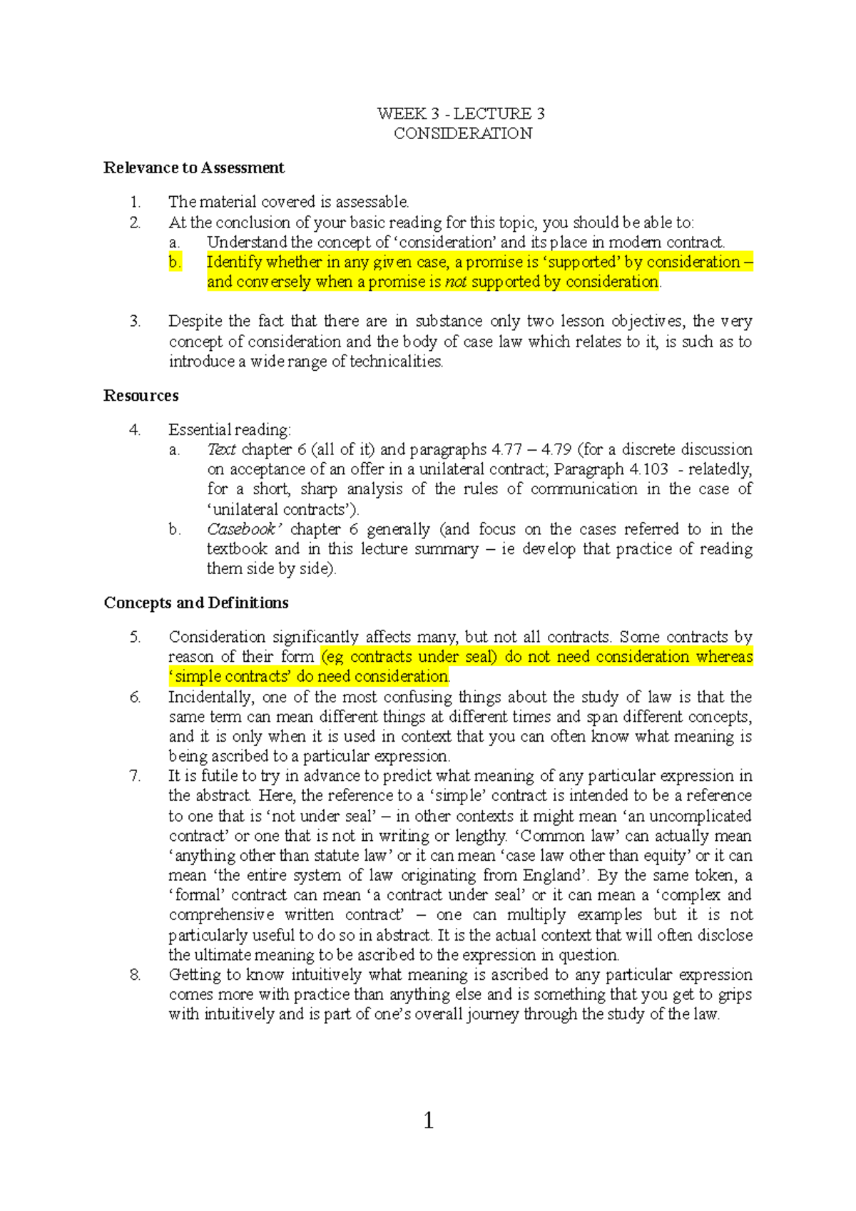3.1 Lecture Summary Week 3 - WEEK 3 - LECTURE 3 CONSIDERATION Relevance to Assessment The ...