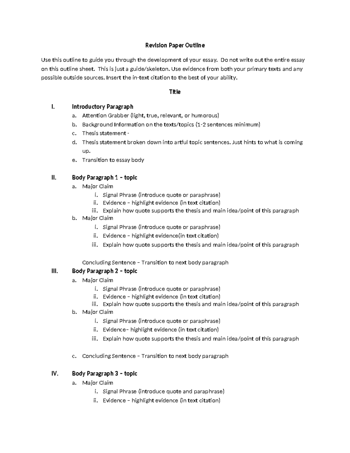 Outline Template Rev - Revision Paper Outline Use this outline to guide ...