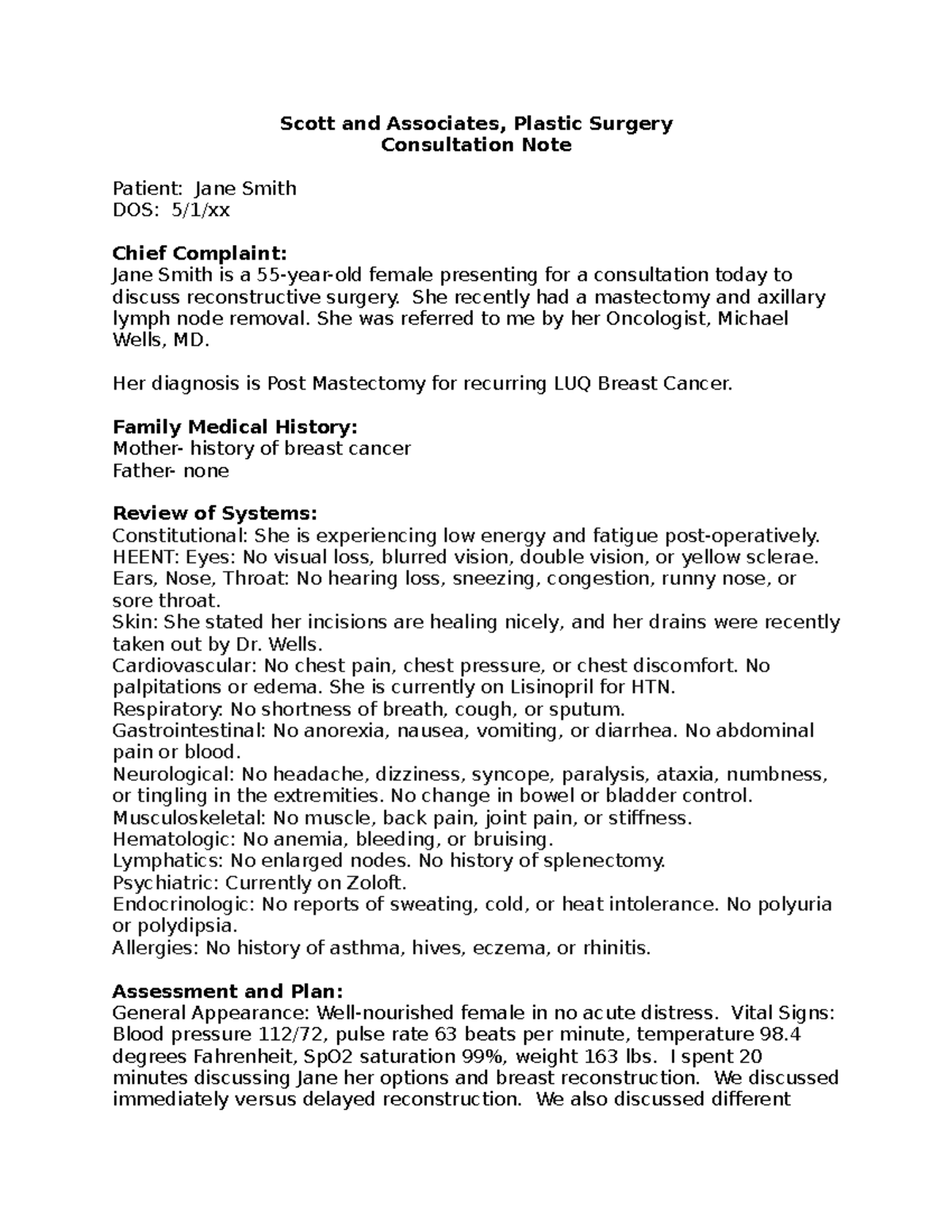 MCCG146 - Portfolio Project Office Consultation and Procedure Note ...