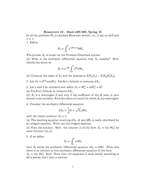 468 hmwk4 - Homework assignment 4 - Homework 4 Math 468 (Applied Stochastic Processes), Spring ...