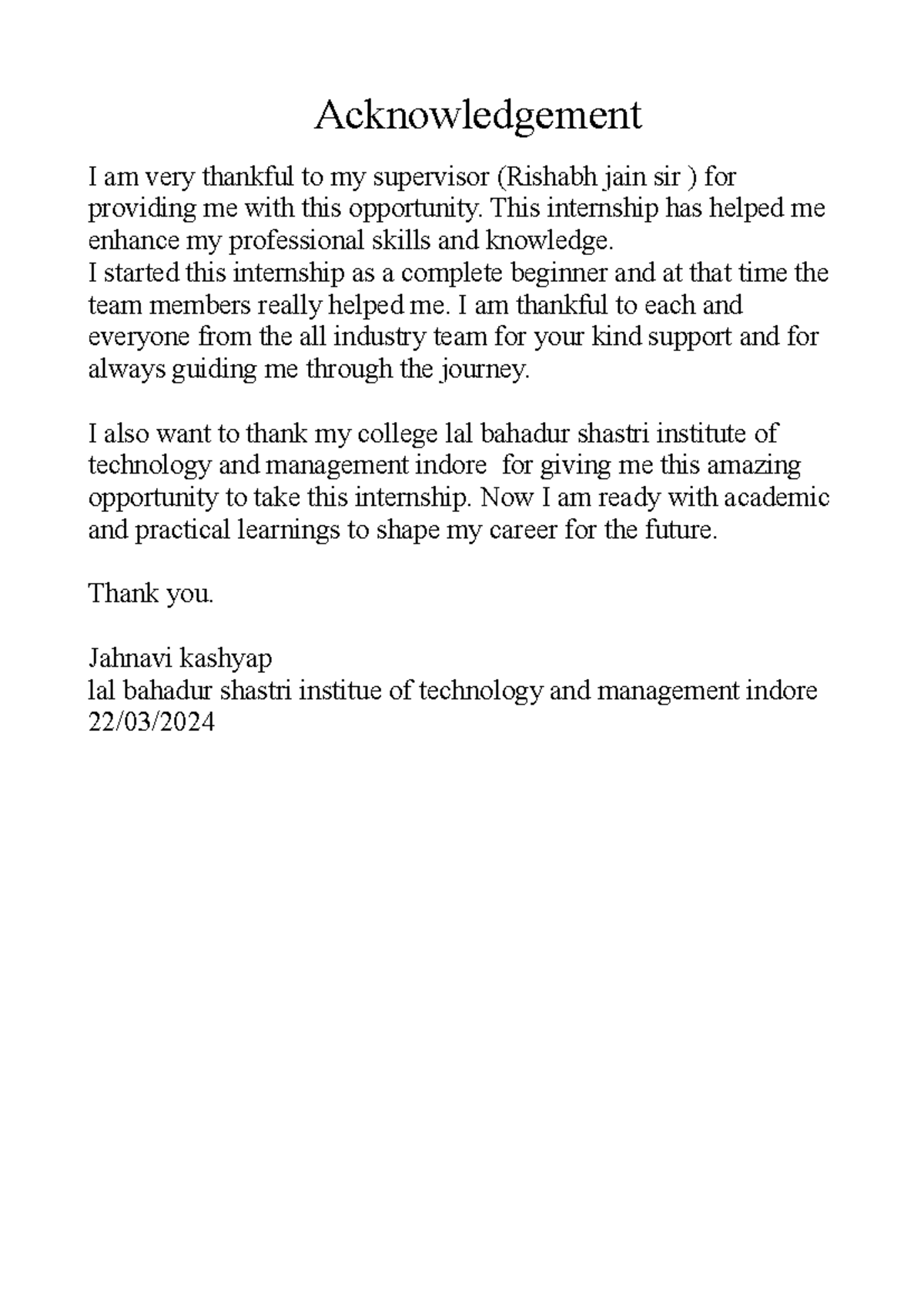 Internship report 1 - Internal project which is most important for ...