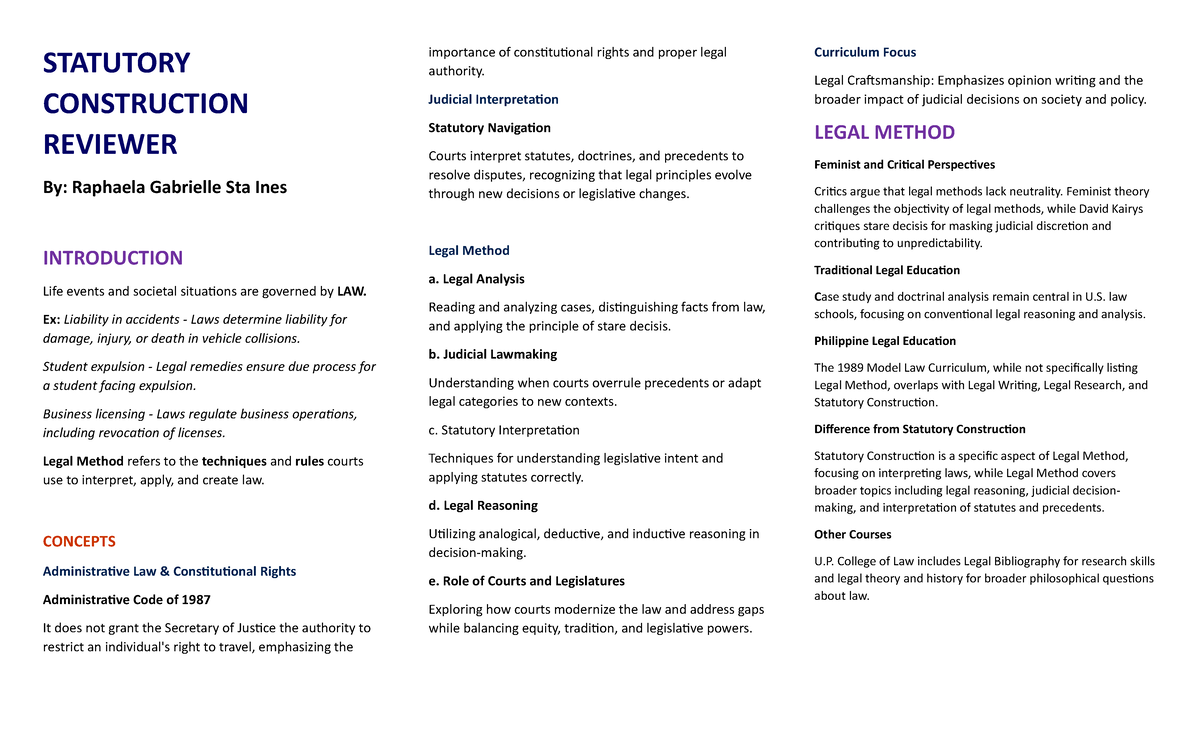 Statutory Construction Reviewer Chapters 1-8 - STATUTORY CONSTRUCTION REVIEWER By: Raphaela ...