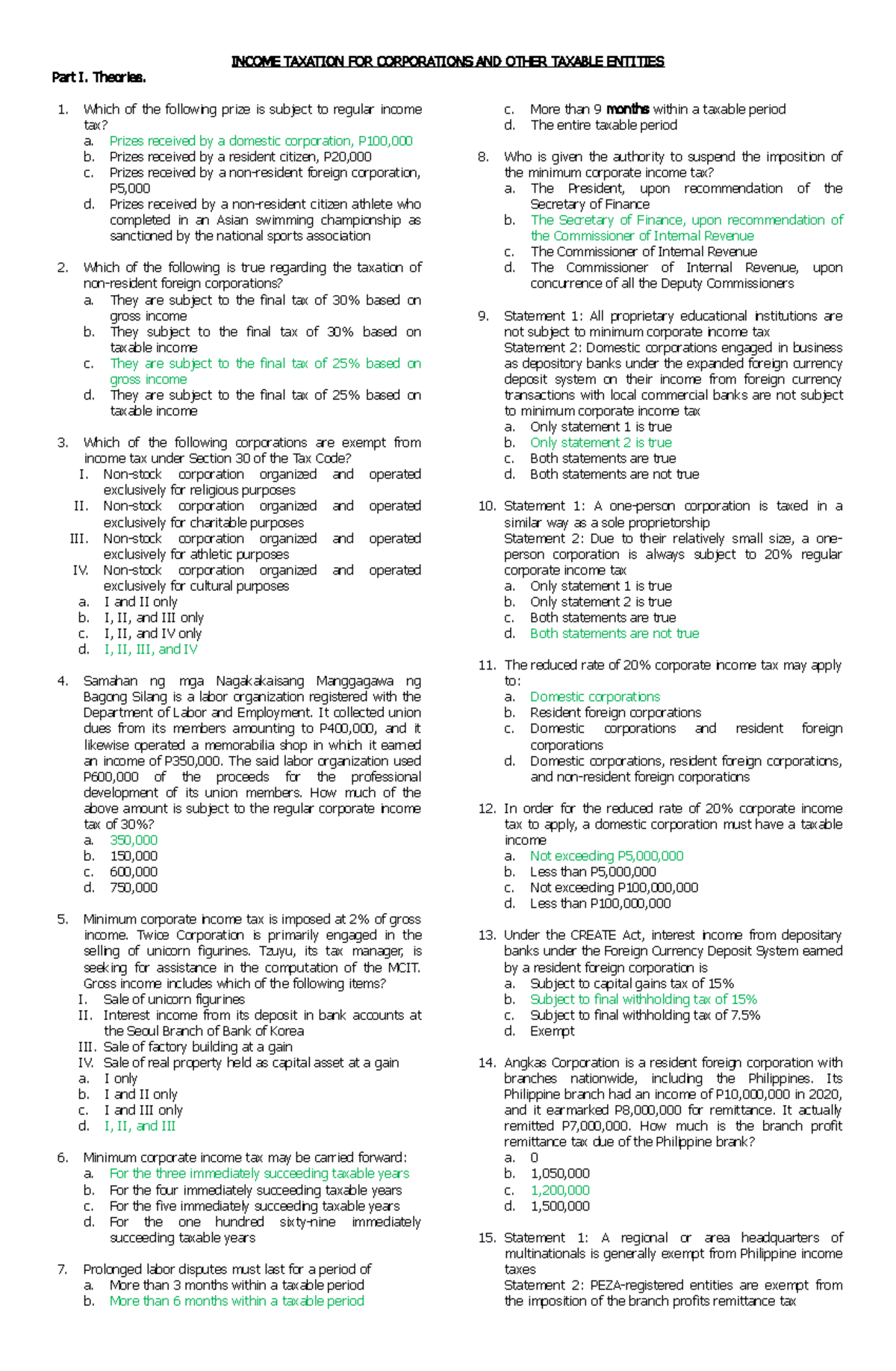 Income Taxation for Corporations and Other Taxable Entities - INCOME ...