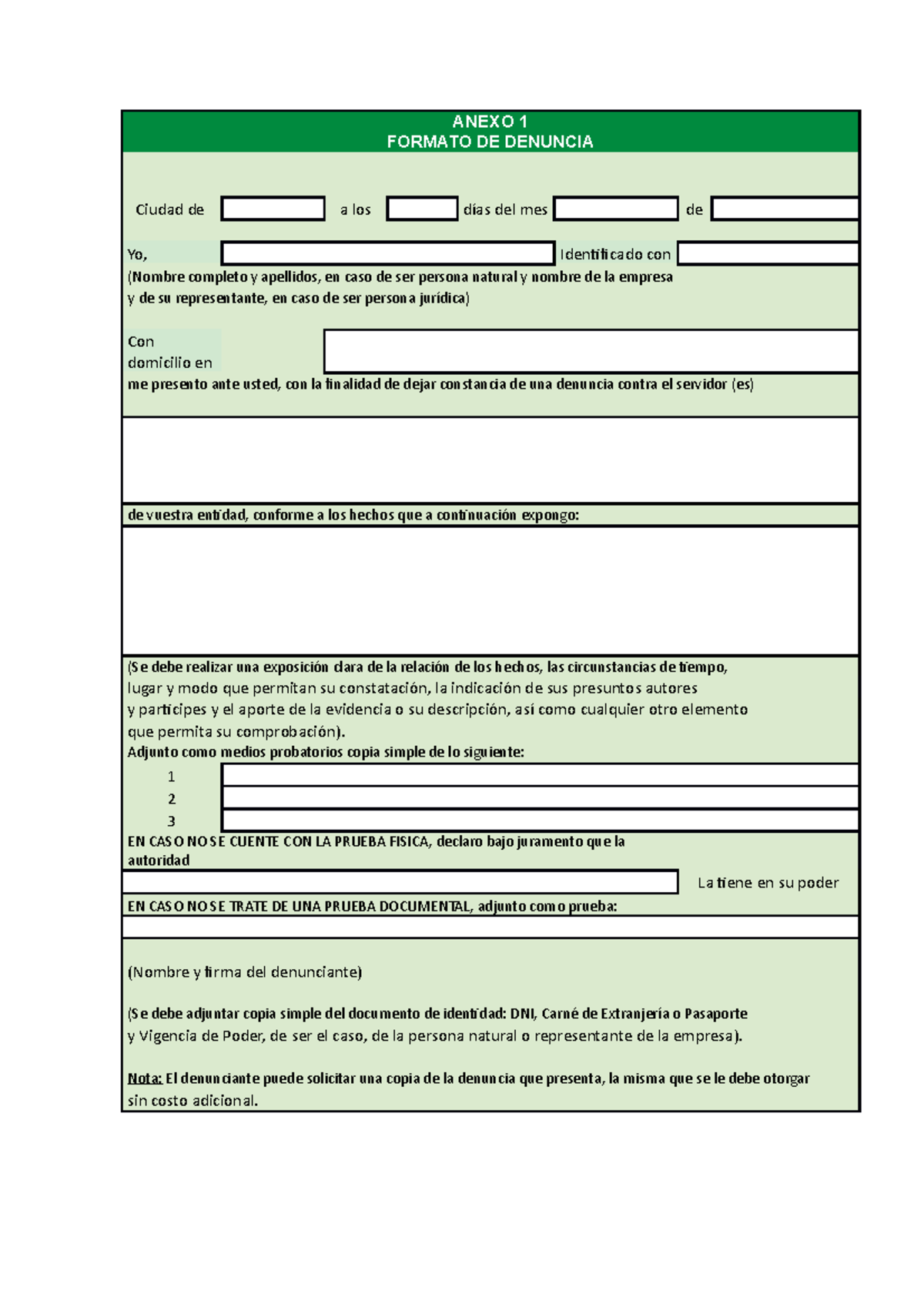 Formato-denuncias formato en que se debe de realizar una denuncia ...