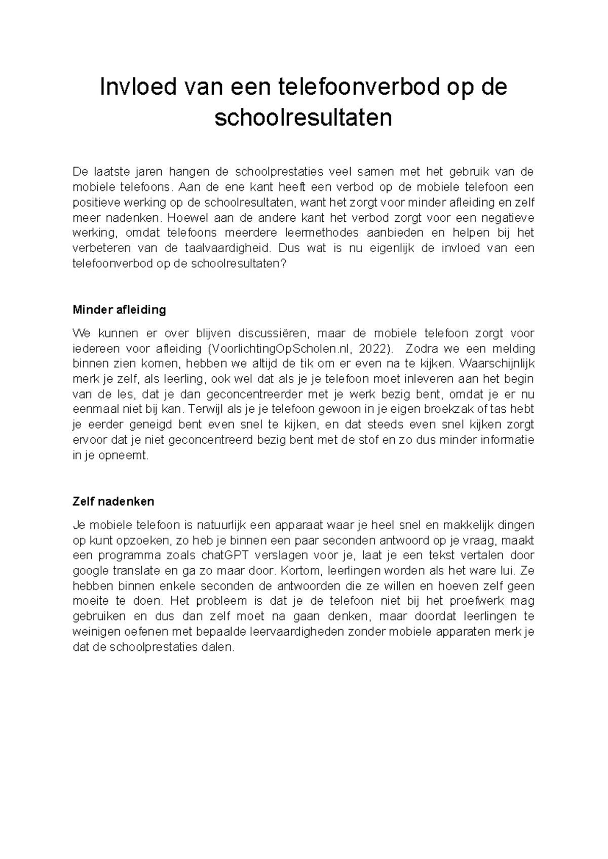 Nederlands betoog - nvt - Invloed van een telefoonverbod op de ...